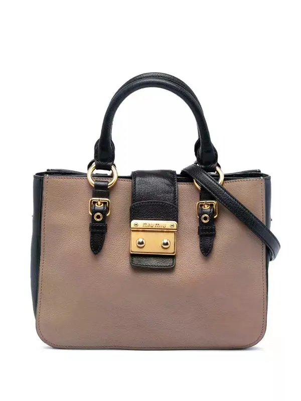 Miu Miu Bicolor Goatskin Madras Satchel - Brown