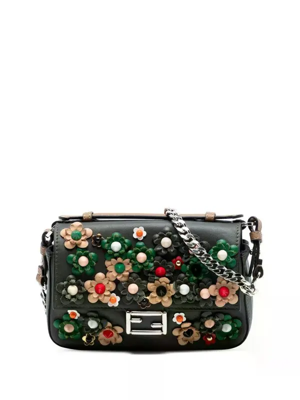 Fendi Micro Bicolor Leather Flowerland Double Baguette Satchel - Green