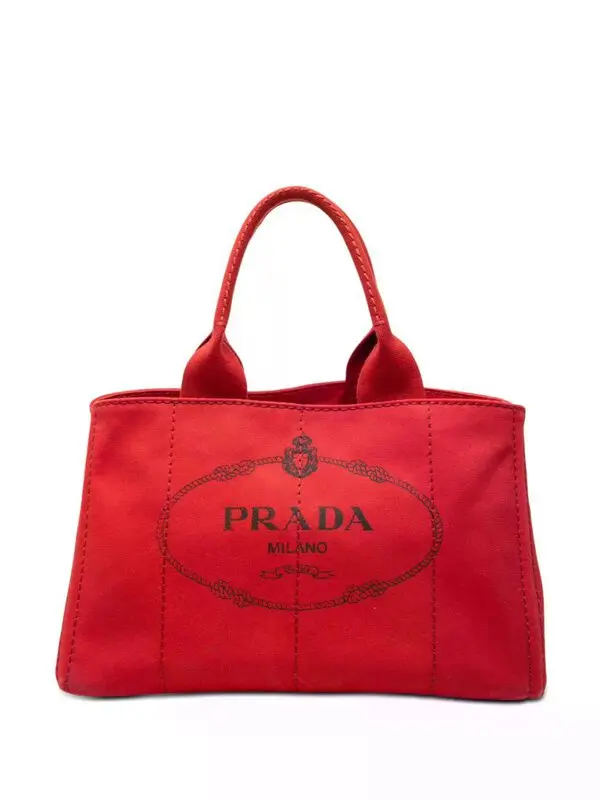 Prada Canvas Canapa Logo Satchel - Red