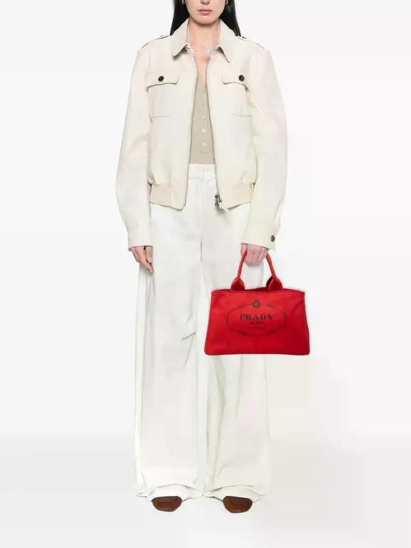 Prada Canvas Canapa Logo Satchel - Red