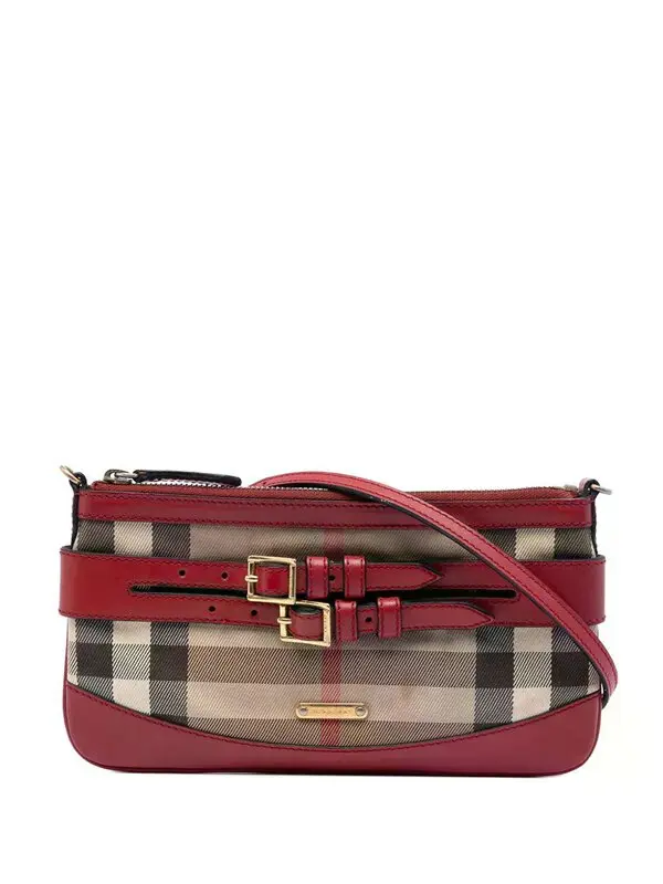 Burberry House Check Canvas Bridle Langford Crossbody Bag - Red