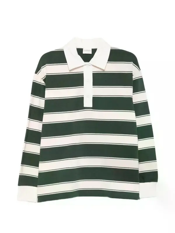 Closed Striped Long-sleeve Polo Top - Green