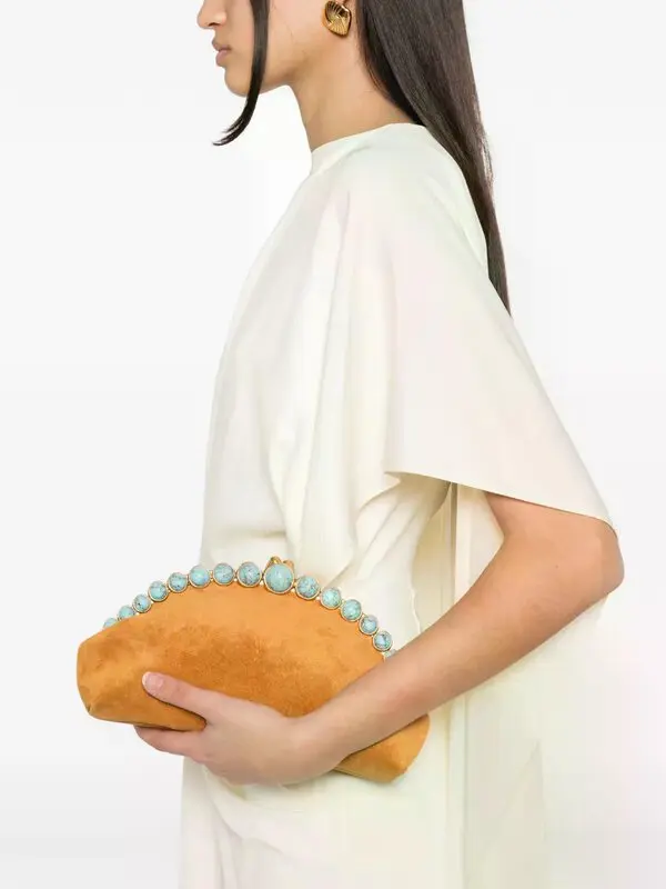 Cult Gaia Stone-embellished Suede Clutch Bag - Neutrals