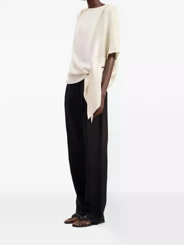 Loulou De Saison Asymmetrical Knotted Silk Top - Neutrals