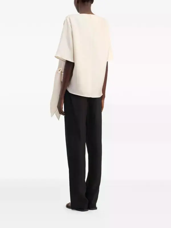 Loulou De Saison Asymmetrical Knotted Silk Top - Neutrals