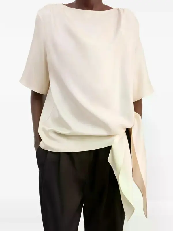 Loulou De Saison Asymmetrical Knotted Silk Top - Neutrals