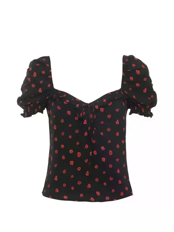 MAR DE MARGARITAS Letizia Floral-print Ruffled Top - Black