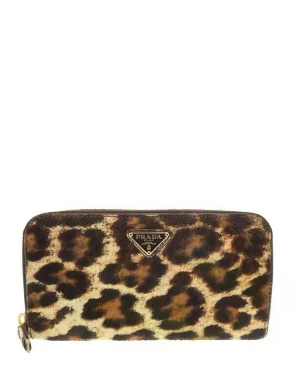 Prada 2000-2013 Pony Hair Leopard Print Zip Around Wallet Long Wallets - Neutrals