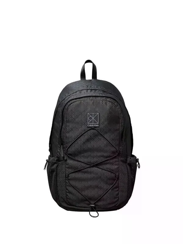 Calvin Klein Monogram Pattern Bungee-cord Backpack - Black