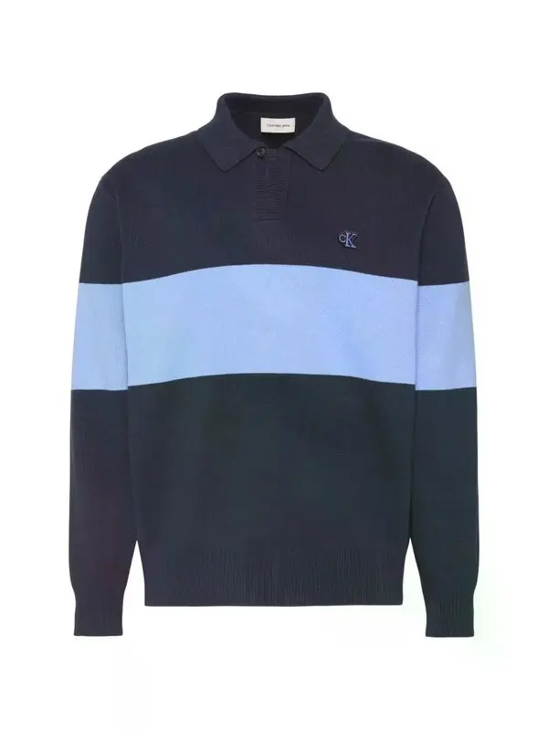 Calvin Klein Striped V-neck Sweater - Blue