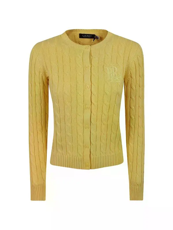 Ralph Lauren Cable-knit Embroidered-logo Cardigan - Yellow