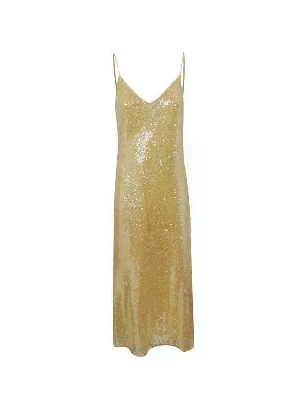 Ralph Lauren Sequin-embellished Spaghetti-strap Dress - Gold