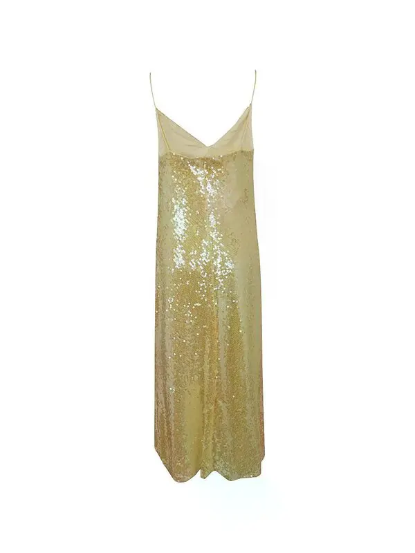ralph lauren sequin dress gold Short boho silk tiered dress w/ balloon sleeves (pink n gold) main image 0