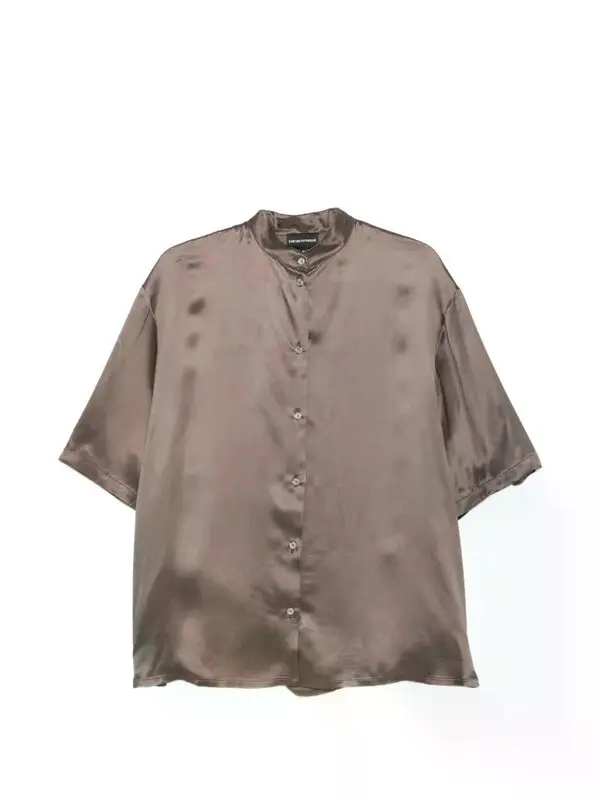 Emporio Armani Short-sleeve Band-collar Shirt - Brown