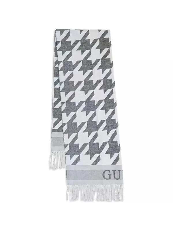 Guess Houndstooth-pattern Fringed Scarf - White