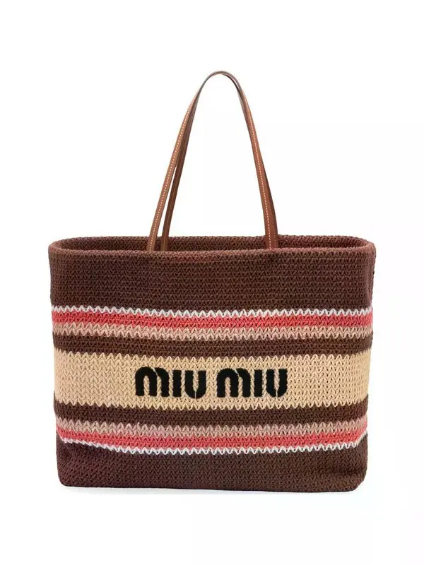 Miu Miu Striped Crochet Shoulder Bag - Brown