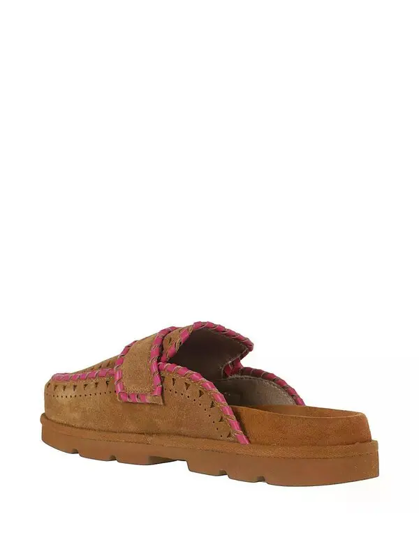 Mou Whipstitch-trim Perforated Mules - Brown