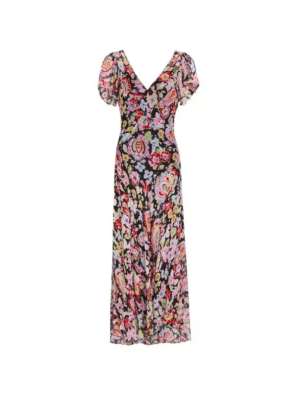Rixo Floral-print V-neck Dress - Black