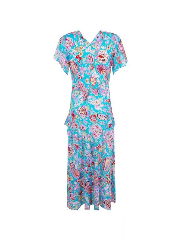 Rixo Floral Print V-neck Maxi Dress - Blue