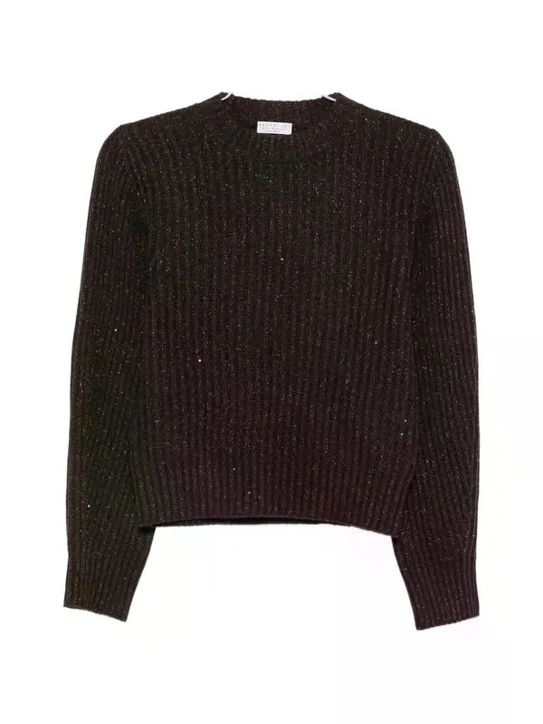 Brunello Cucinelli Sequin-embellished Ribbed Knit Sweater - Brown