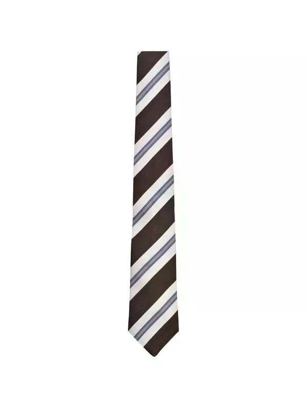 Brunello Cucinelli Striped Silk Skinny Tie - Brown