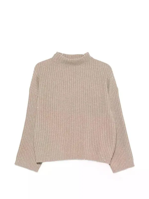 Brunello Cucinelli Sequin-embellished Ribbed-knit Sweater - Neutrals