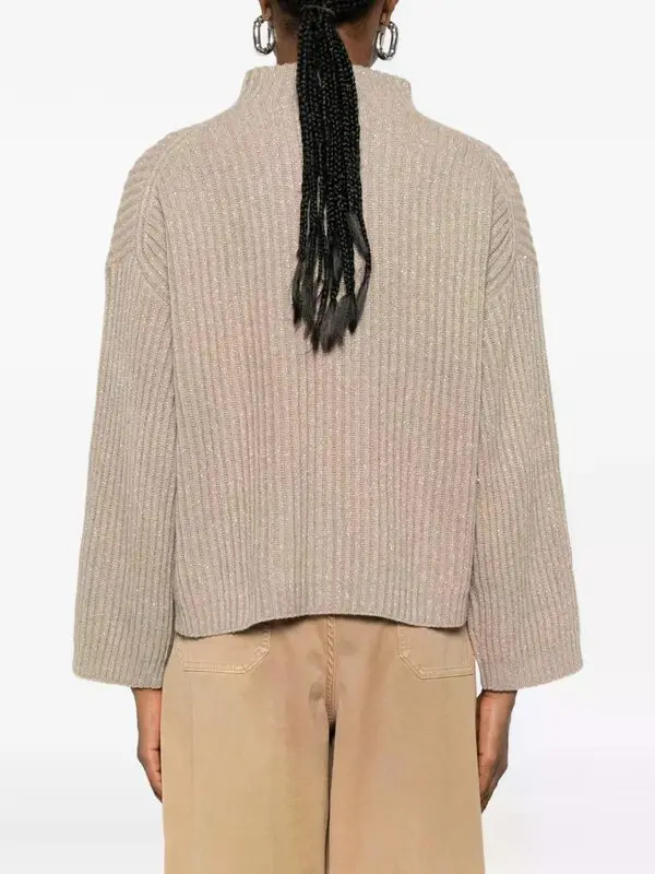 Brunello Cucinelli Sequin-embellished Ribbed-knit Sweater - Neutrals