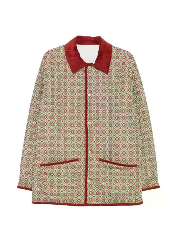 Drole De Monsieur Geometric-print Corduroy-collar Jacket - Green