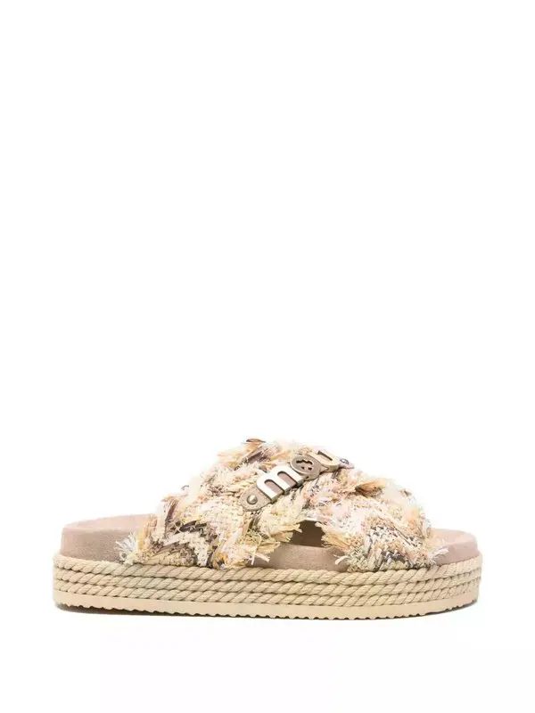 Mou Fringed Crossover-strap Sandals - Neutrals