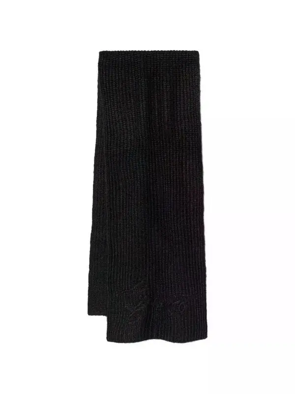 Guess Ribbed-knit Logo-embroidered Scarf - Black