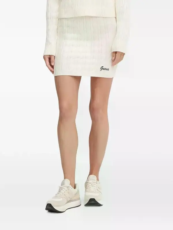Guess Cable-knit Mini Skirt With Logo Patch - White