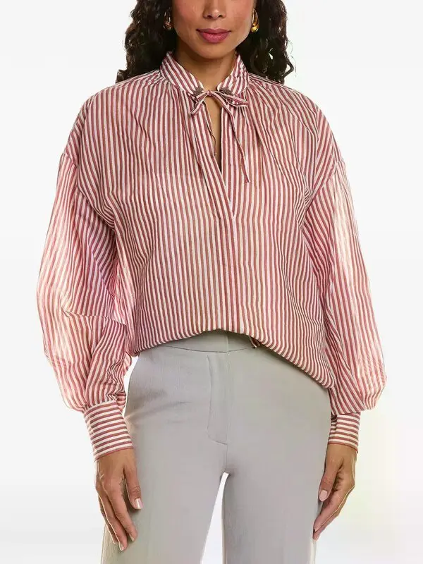 Brunello Cucinelli Striped Tie-neck Blouse - Red