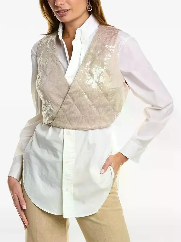 Brunello Cucinelli Sequin-embellished Quilted-overlay Shirt - White