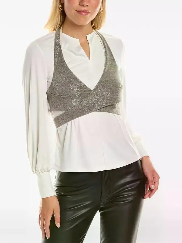 Brunello Cucinelli Metallic-overlay V-neck Blouse - White