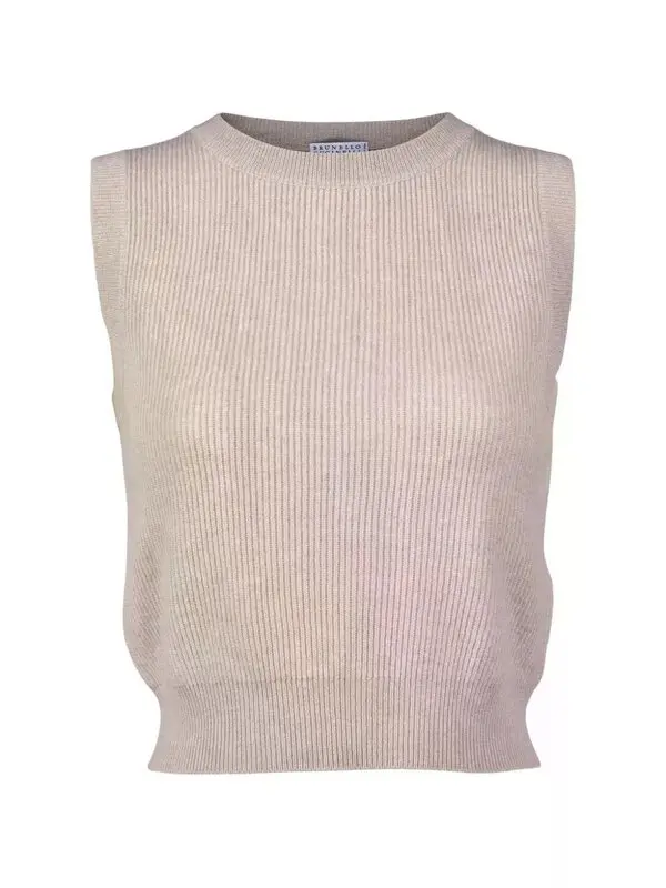 Brunello Cucinelli Ribbed-knit Sleeveless Top - Neutrals