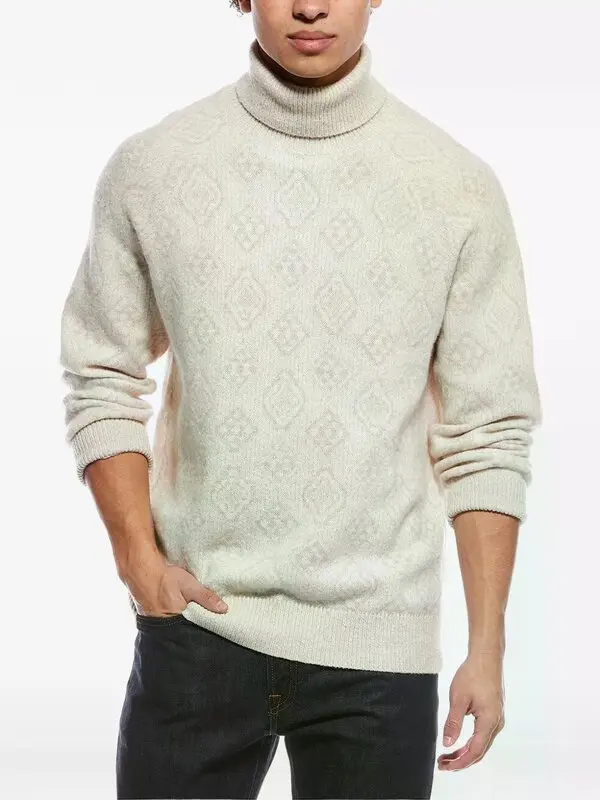 Brunello Cucinelli Geometric-jacquard Roll-neck Sweater - Neutrals