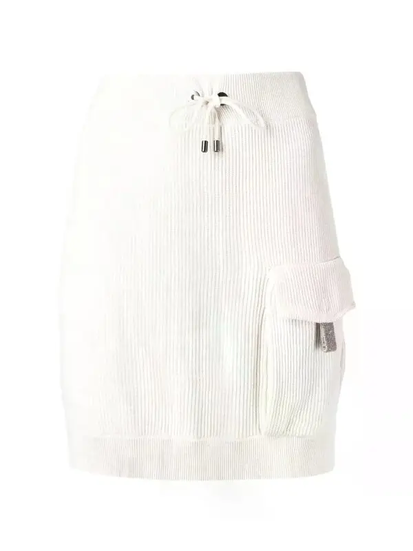 Brunello Cucinelli Ribbed-knit Cargo-pocket Mini Skirt - Neutrals
