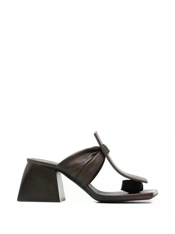 UMA WANG Ruched Square-toe Sandals - Brown