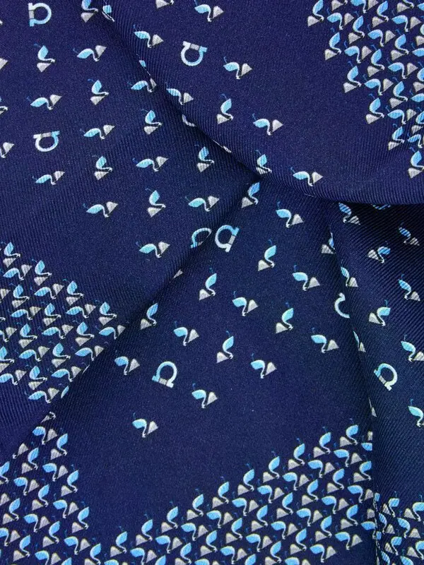FERRAGAMO Pelican Print Silk Pocket Square - Blue