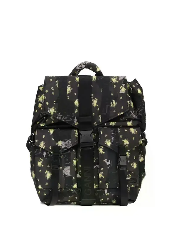 GANNI Re-tech Floral-print Backpack - Black