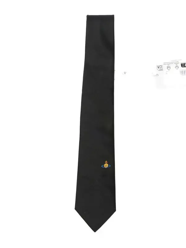 VIVIENNE WESTWOOD Orb-embroidered Silk Tie - Black