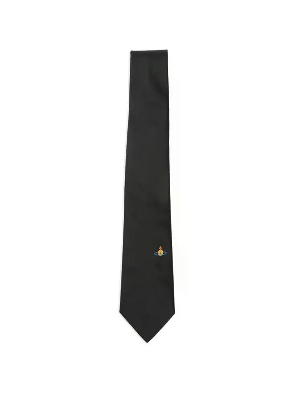VIVIENNE WESTWOOD Orb-embroidered Silk Tie - Black