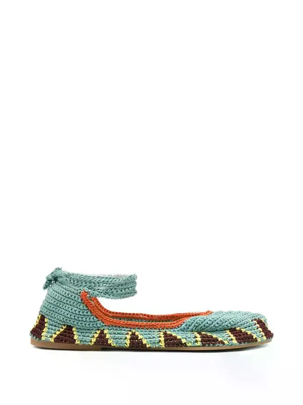 KASHURA Crochet Ankle-tie Ballet Flats - Blue
