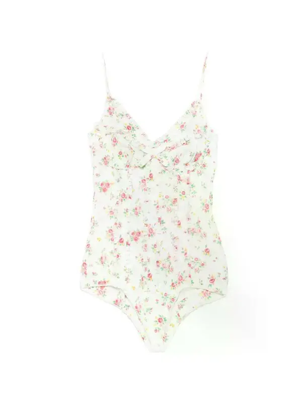 SHUSHU/TONG Floral-print Ruffled Bodysuit - White