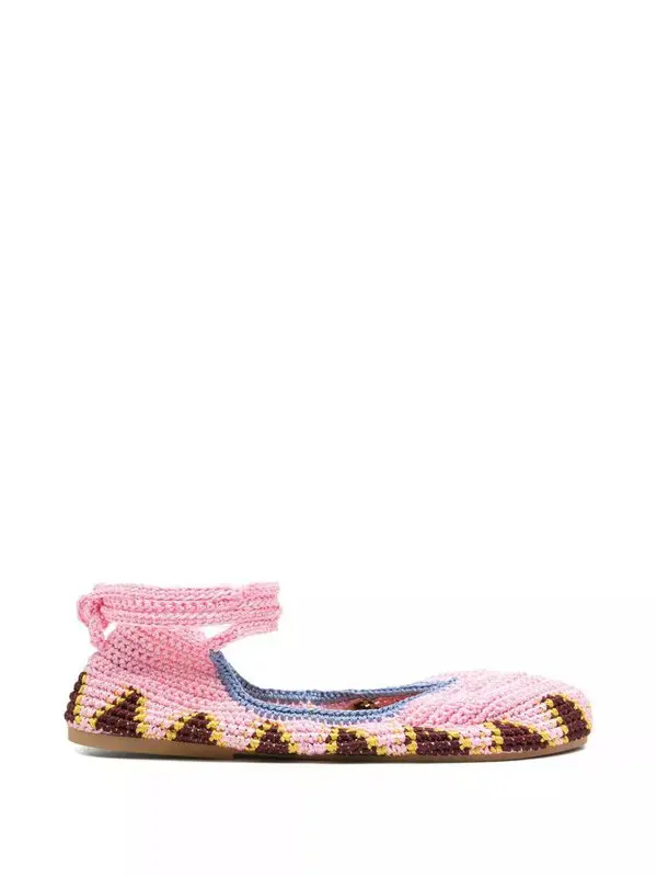 KASHURA Crochet-knit Tie-fastening Ballet Flats - Pink