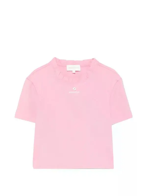 SHUSHU/TONG Logo-print T-shirt With Ruffle Trim - Pink