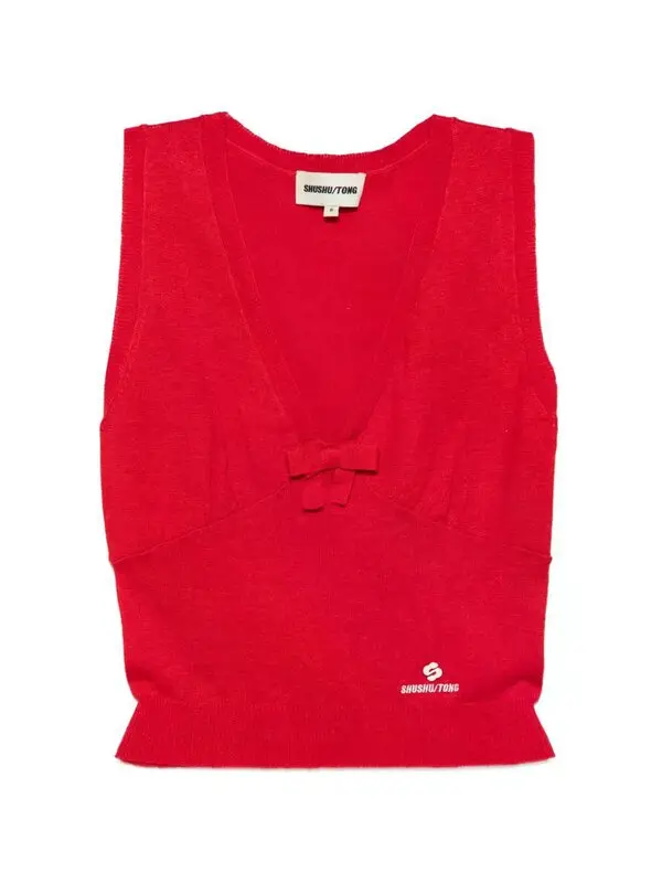 SHUSHU/TONG Bow-detail Knitted Top - Red