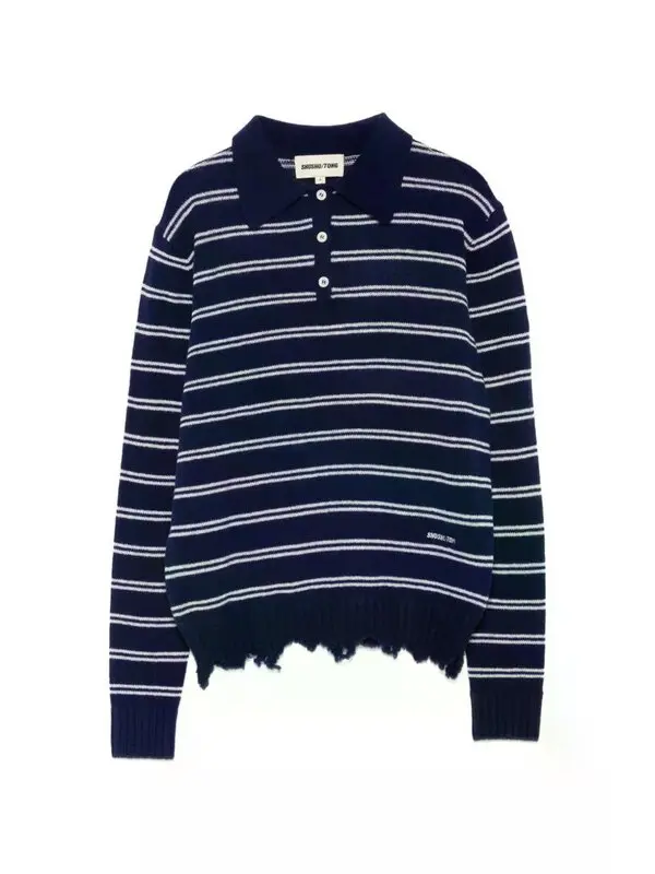 SHUSHU/TONG Striped Distressed-effect Polo Shirt - Blue