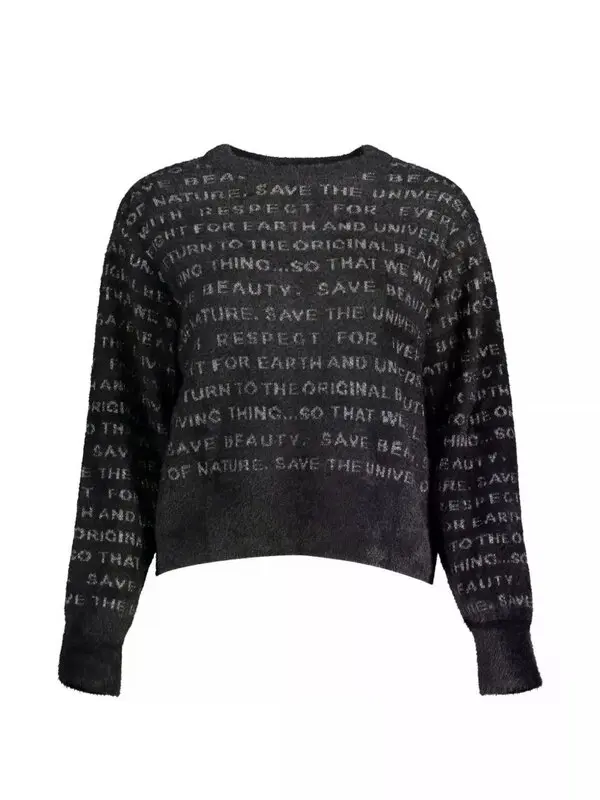 Desigual Text-print Fuzzy-knit Sweater - Black