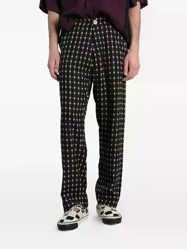 Undercover Check-pattern Trousers With Logo Patch